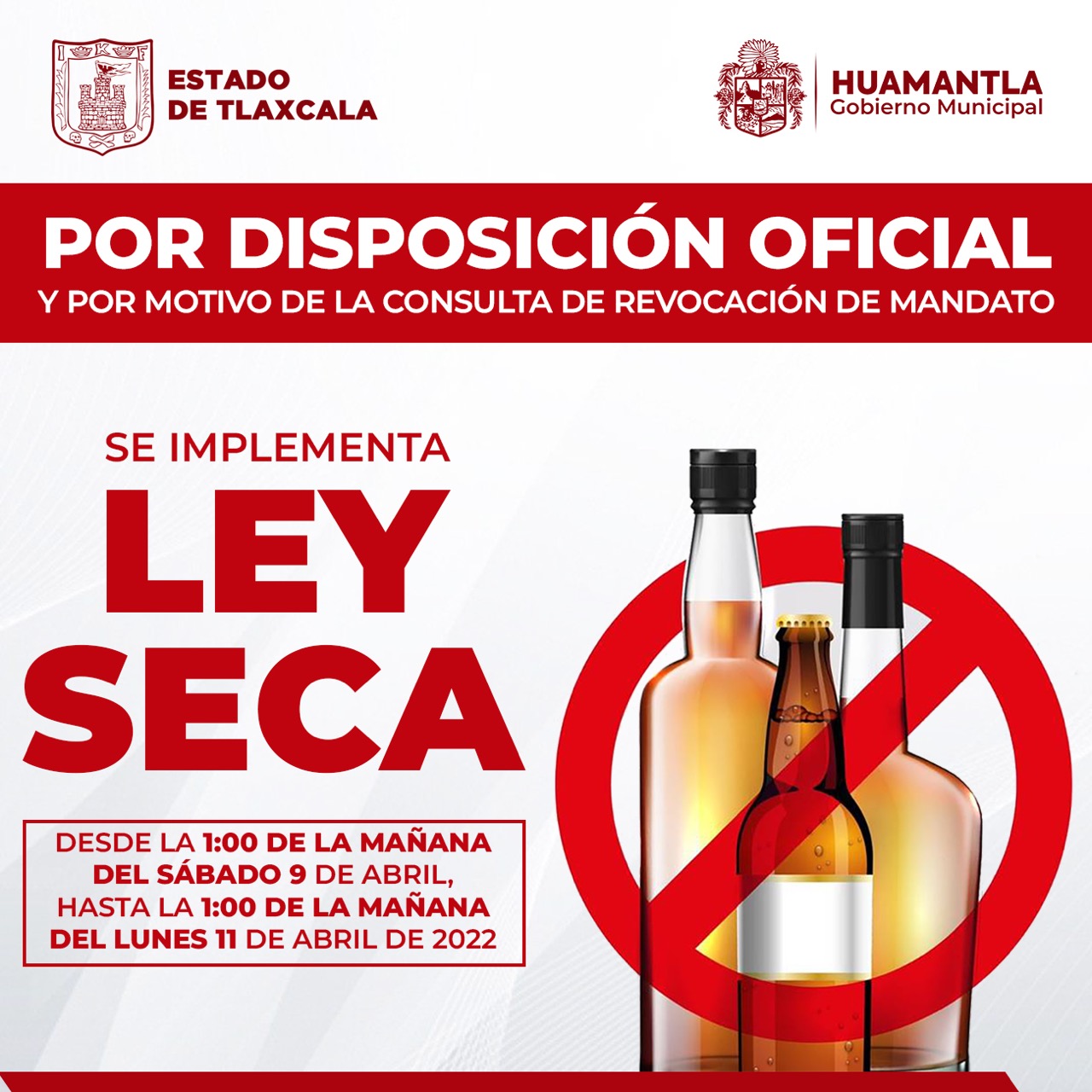 Atenderá Ayuntamiento de Huamantla disposición estatal de Ley Seca